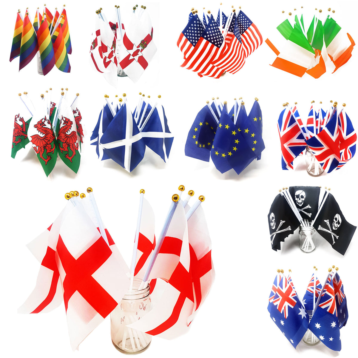 Pack of 10 Mini Handheld Country Flags – WS Accessories